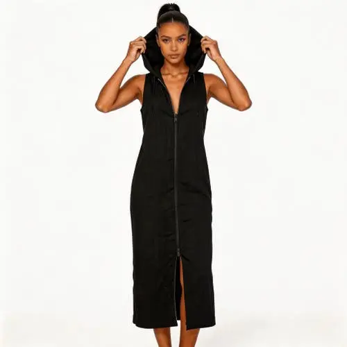 LAS LOUNGEWEAR Leeward Linen Maxi Dress With Hood