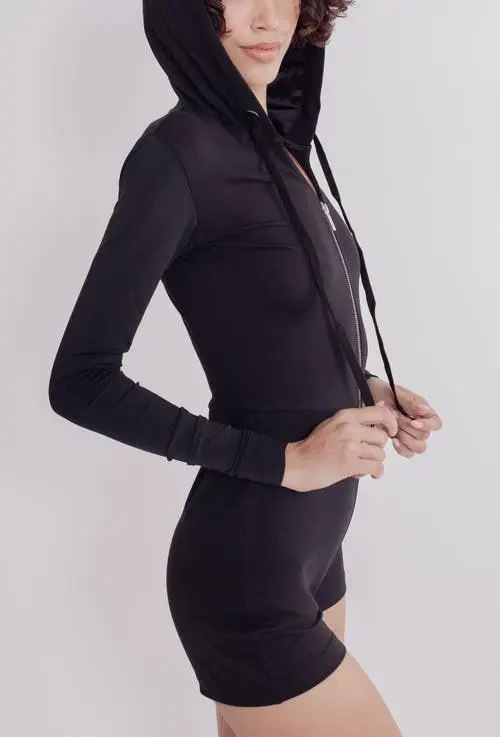 LAS LOUNGEWEAR Irina Romper With Satin-lined Hood
