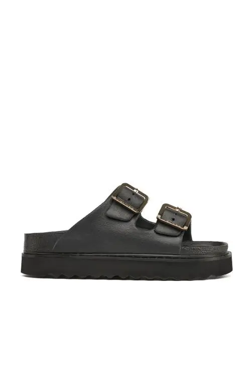 JSLIDES FOOTWEAAR Jslides Footwear Makri Rose Gold Buckle Slide Sandal - Black