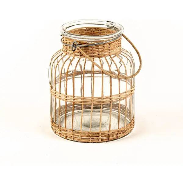 WICKER VILLAGE Glass With Cane Weaved Votive - Natural