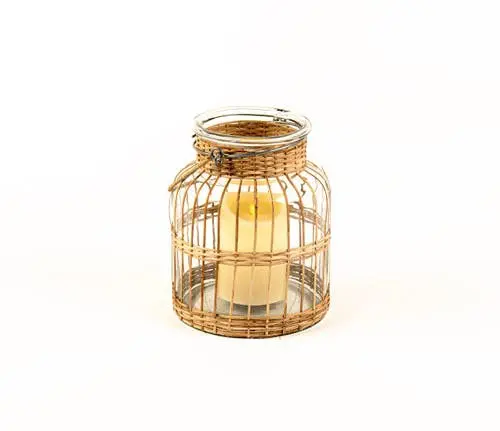 WICKER VILLAGE Glass With Cane Weaved Votive
