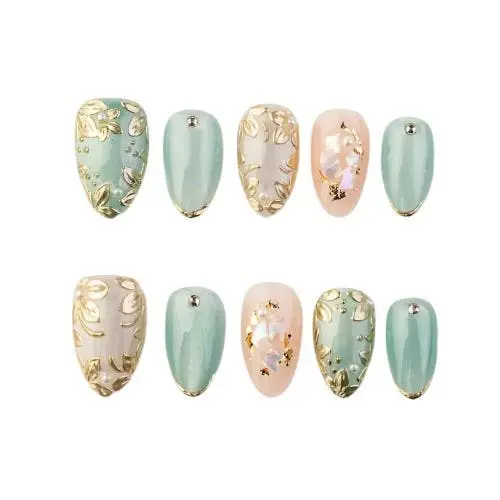 THE ONLY NAILS Jade Bloom Mintshort Almondnail Set - Mint Green