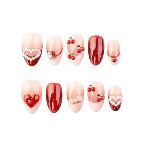 THE ONLY NAILS Cherry Kissedshort Almondnail Set - Red/ Pink