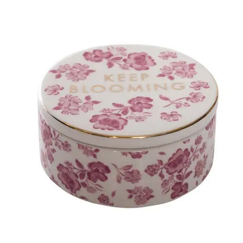 TOTALEE GIFT Keep Blooming Ring Dish With Lid Ceramic - Pink