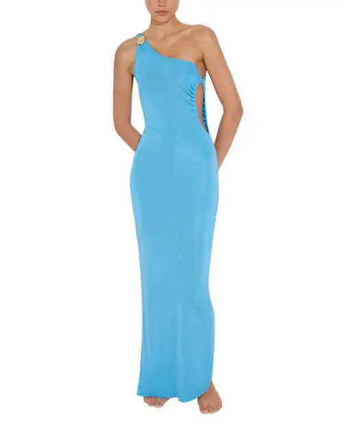 MOEVA One Shoulder Ankle Length Dress With Gold Hoop Detail - Blue