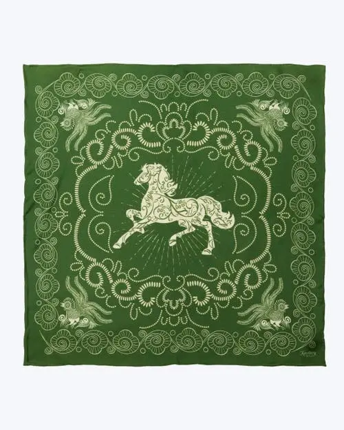 KNOTTERY & CO Equestrian Dreams Silk Bandana - Green