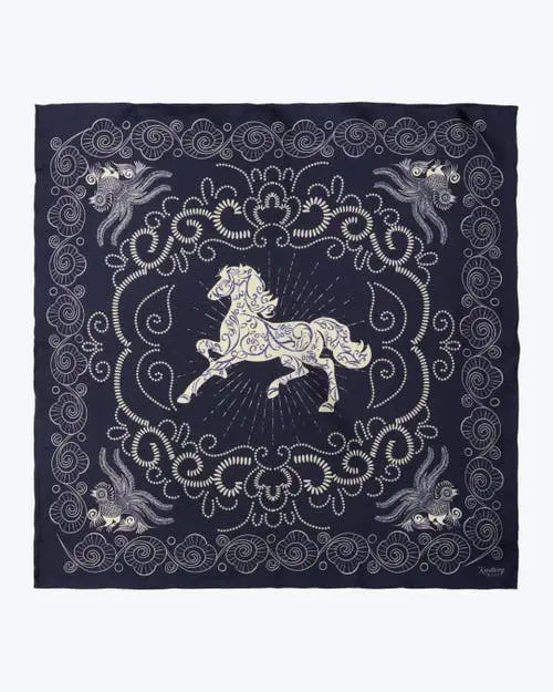 KNOTTERY & CO Equestrian Dreams Silk Bandana - Navy