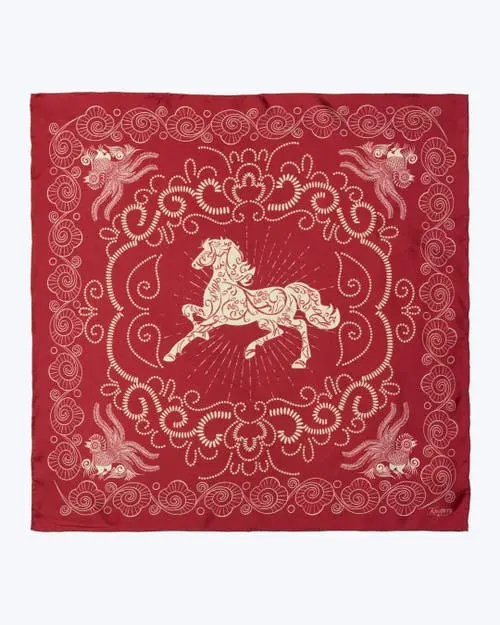 KNOTTERY & CO Equestrian Dreams Silk Bandana - Red