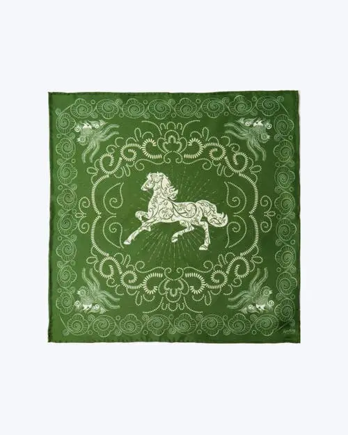 KNOTTERY & CO Equestrian Dreams Silk Pocket Square - Green