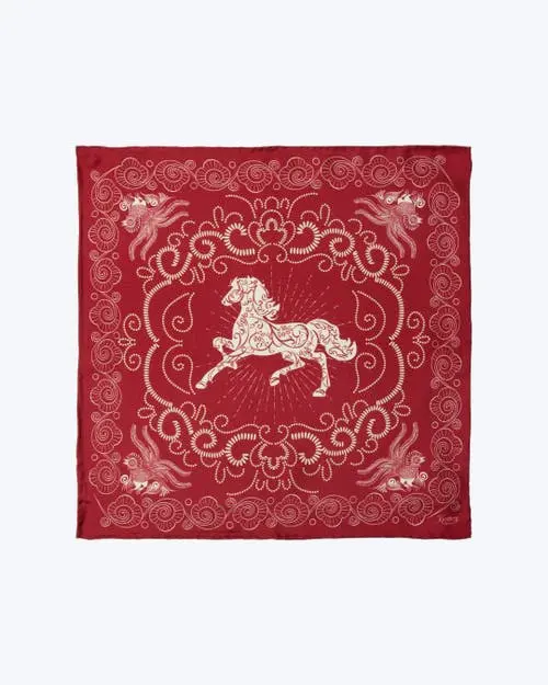 KNOTTERY & CO Equestrian Dreams Silk Pocket Square - Red