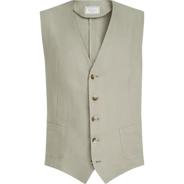 Brunello Cucinelli Linen Herringbone Waistcoat - Sage