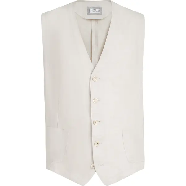 Brunello Cucinelli Linen Herringbone Waistcoat - Shell