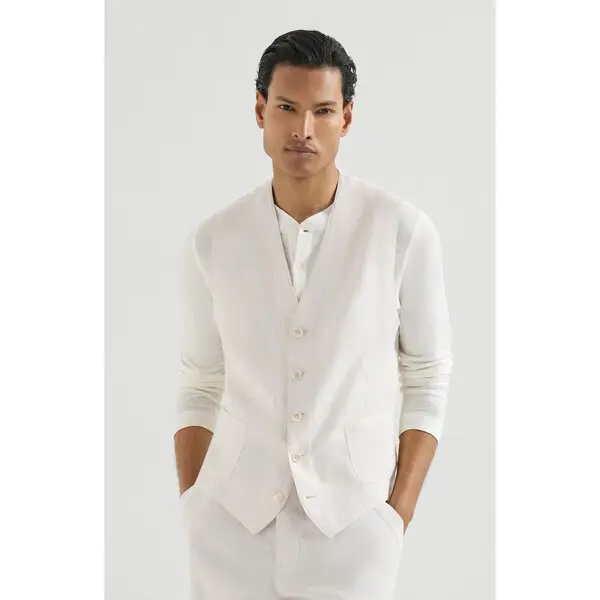 Brunello Cucinelli Linen Herringbone Waistcoat - Shell