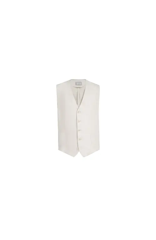 Brunello Cucinelli Linen Micro Chevron Waistcoat - Shell