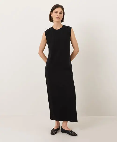 PACT Organic Cotton Soft-slub Essential Easy Muscle Tee Maxi Dress - Black