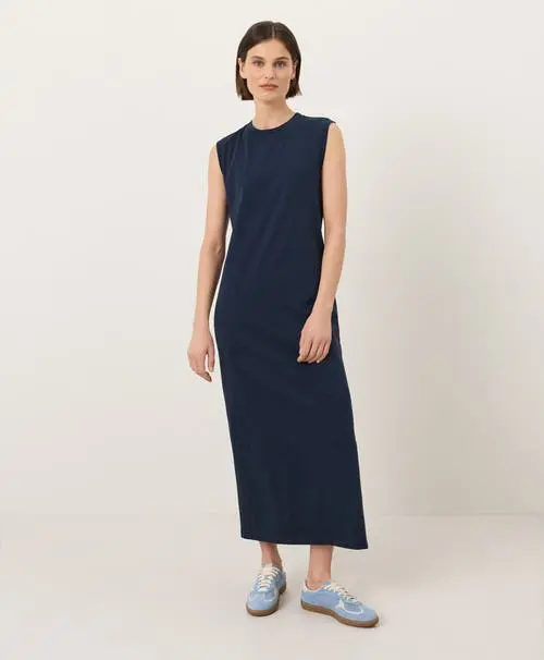 PACT Organic Cotton Soft-slub Essential Easy Muscle Tee Maxi Dress - Navy