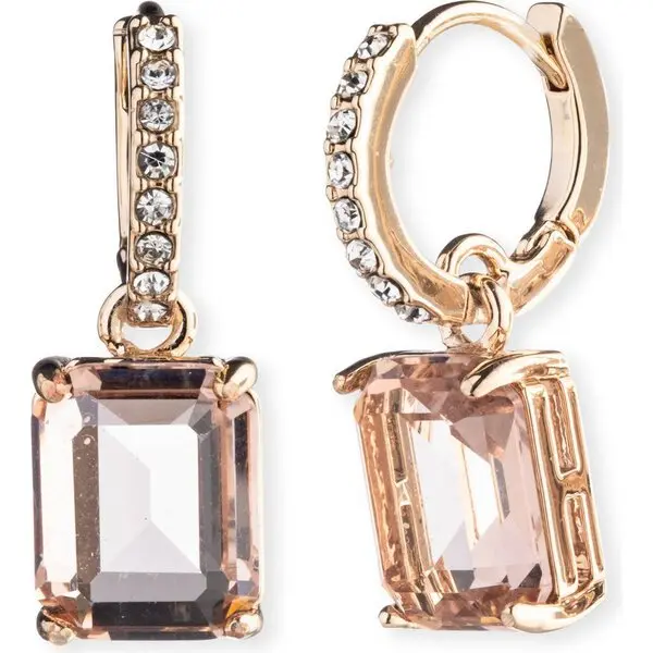 LAUREN Stone Huggie Hoop Drop Earrings - Pink