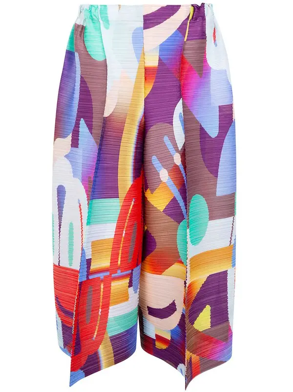PLEATS PLEASE High Rise Pleated Polyester Bermuda Shorts