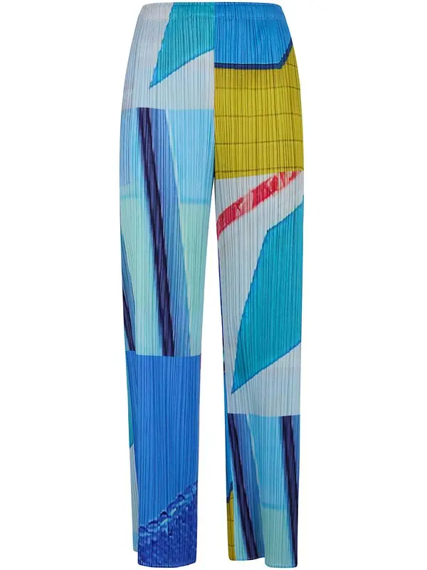 PLEATS PLEASE Poliestere Pleated High-waisted Straight Leg Pants - Blue