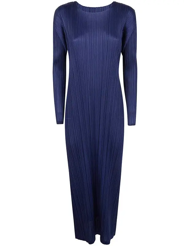 PLEATS PLEASE Long Sleeve V-neck Midi Dress