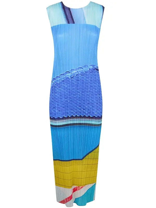 PLEATS PLEASE City Collage" Printed Pleated Midi Dress