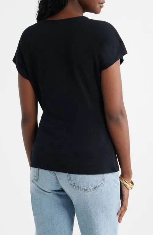 Caslon Drop Shoulder Tie Front Top - Black
