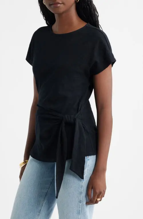 Caslon Drop Shoulder Tie Front Top - Black
