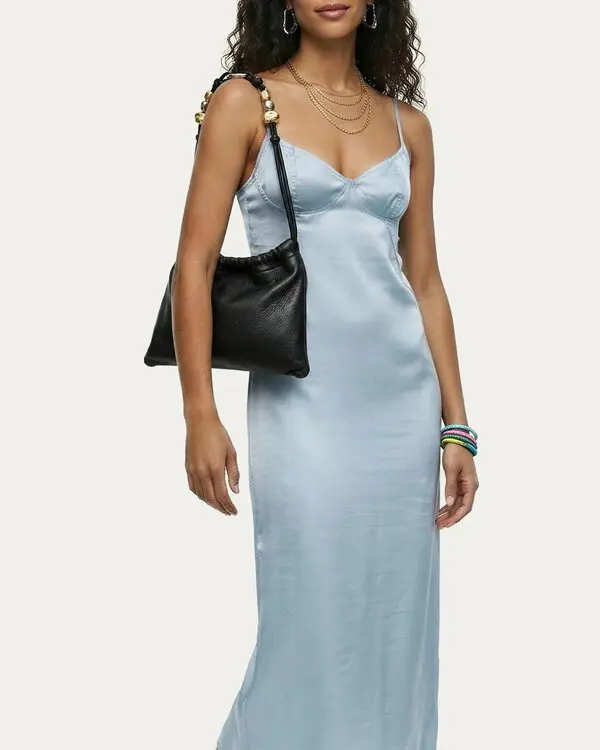 AIMEE Tie Breaker Woven Shoulder Bag With Stone Accents - Black
