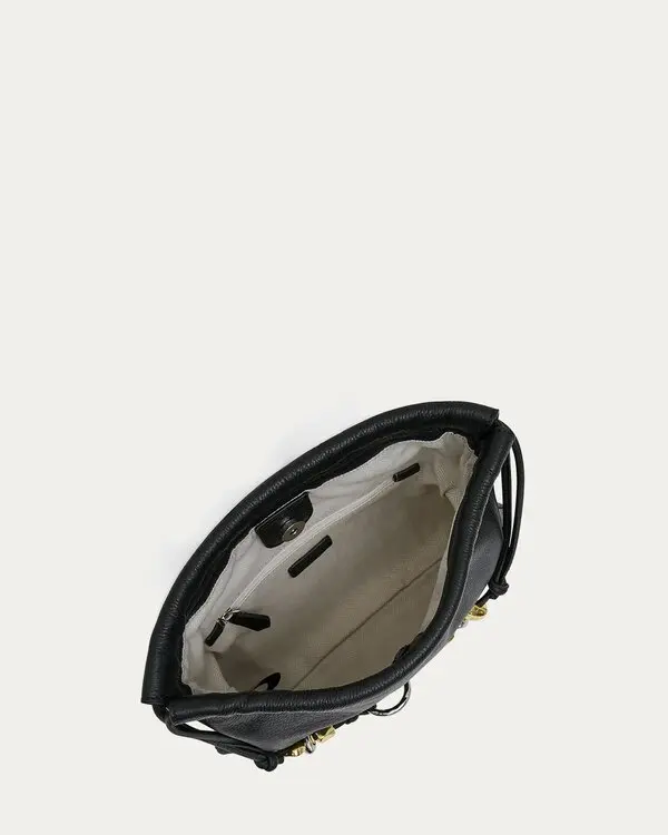 AIMEE Tie Breaker Woven Shoulder Bag With Stone Accents - Black