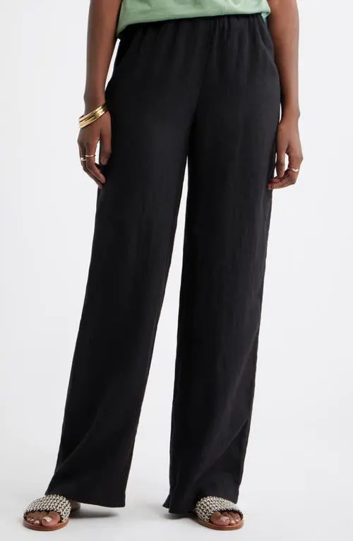 Caslon Wide Leg Linen Pants - Black