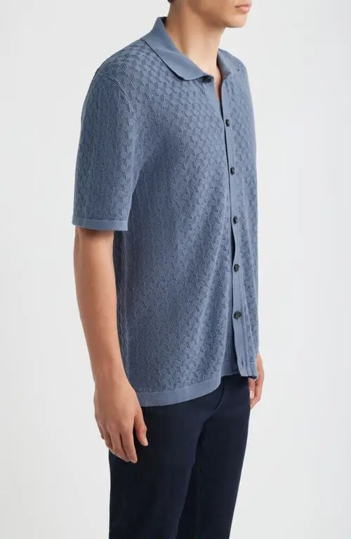 BOSS Nappo Pointelle Short Sleeve Button-up Shirt - Open Blue