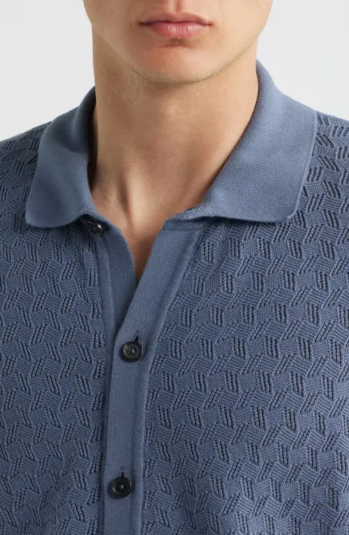 BOSS Nappo Pointelle Short Sleeve Button-up Shirt - Open Blue