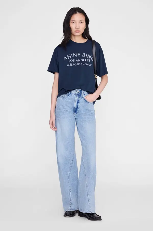 ANINE BING Cade Tee Melrose Stencil Graphic T-shirt - Navy