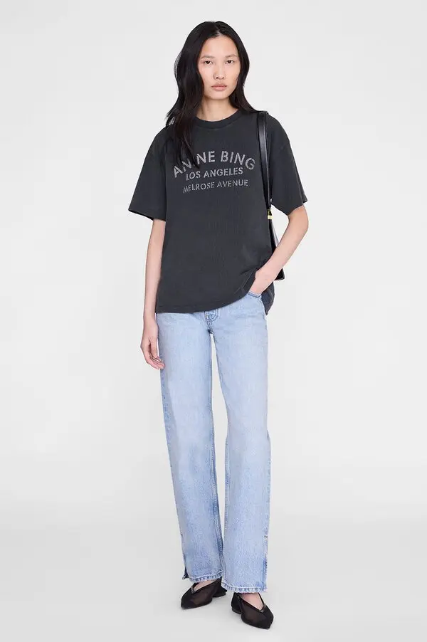 ANINE BING Cade Tee Melrose Stencil Graphic T-shirt - Washed Black