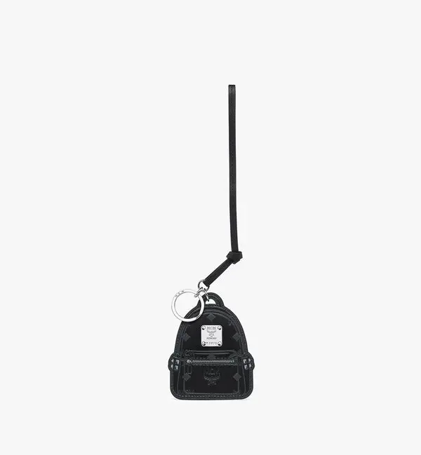 Mcm Visetos Monogram Leather Backpack Charm - Black