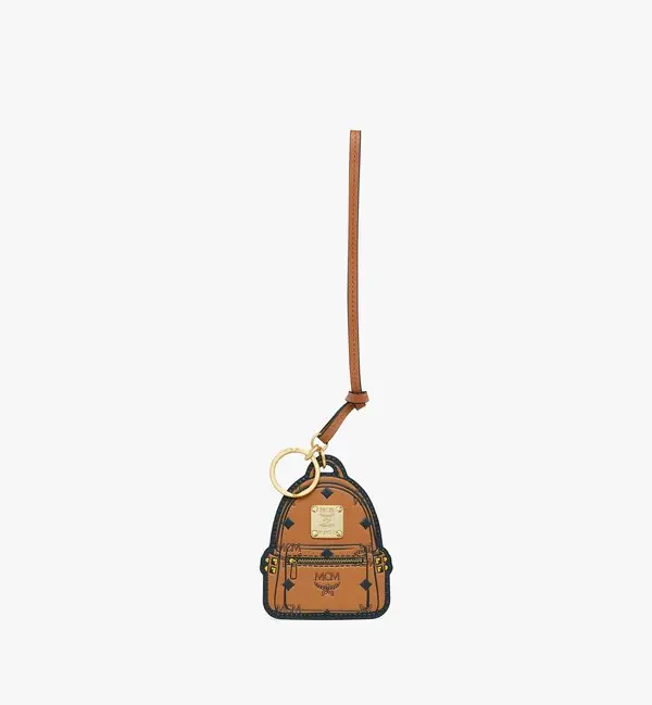 Mcm Visetos Monogram Leather Backpack Charm - Cognac
