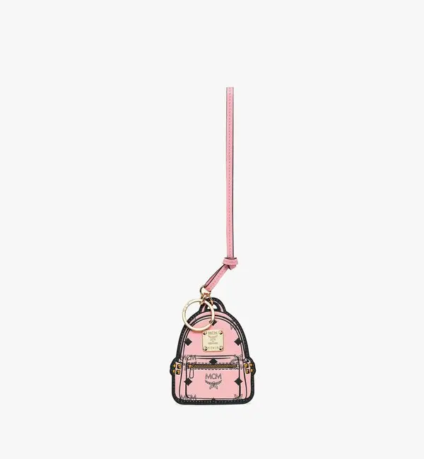 Mcm Visetos Monogram Leather Backpack Charm - Soft Pink