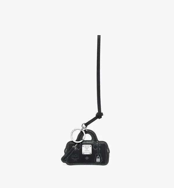 Mcm Monogram Print Leather Bag Charm - Black