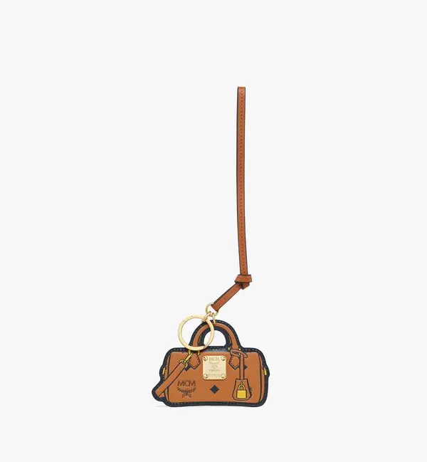 Mcm Monogram Print Leather Bag Charm - Cognac