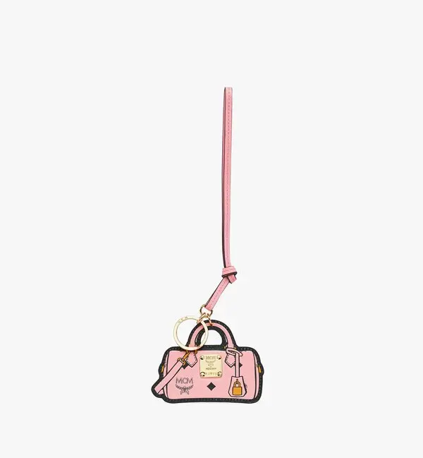 Mcm Monogram Print Leather Bag Charm - Soft Pink