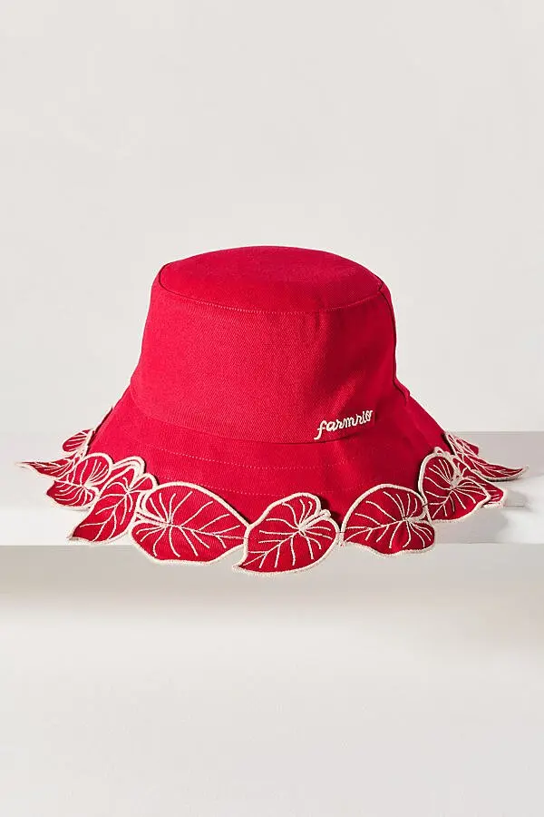Farm Rio Leaf Trim Bucket Hat - Red/white