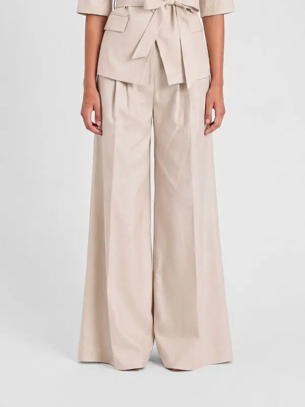 TWINSET High-waisted Palazzo Trousers In Linen And Cotton Blend - Nude