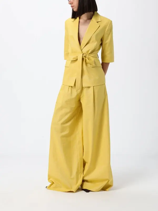 TWINSET High-waisted Palazzo Trousers In Linen And Cotton Blend - Yellow
