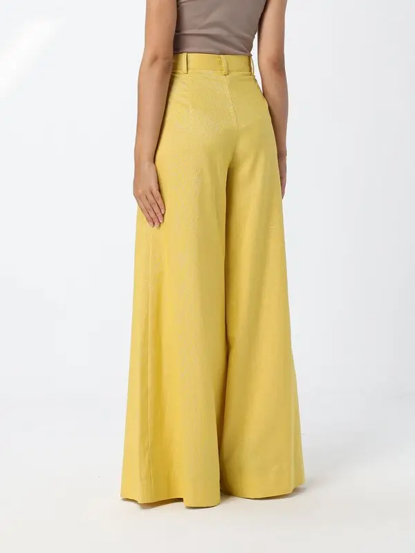 TWINSET High-waisted Palazzo Trousers In Linen And Cotton Blend - Yellow