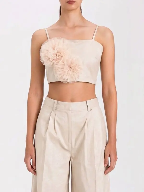 TWINSET Embellished Cropped Top - Beige