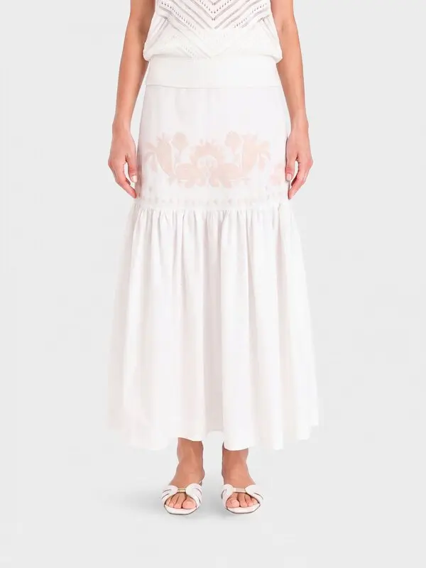 TWINSET Embroidered Tiered Midi Skirt