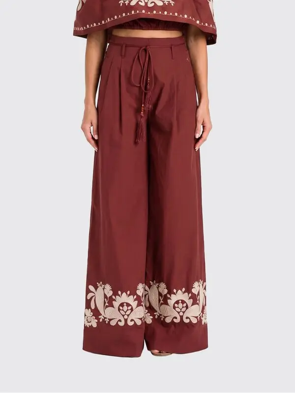 TWINSET Embroidered Wide-legged Trousers - Earth