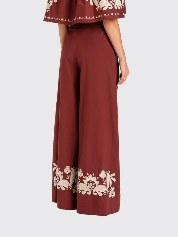 TWINSET Embroidered Wide-legged Trousers - Earth