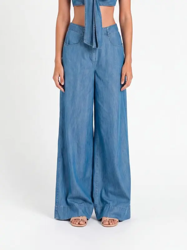 TWINSET Wide-leg Lyocell Trousers With Mid-rise Waist - Denim
