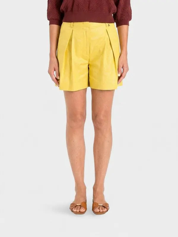 TWINSET High-waisted Linen And Cotton Blend Shorts - Yellow